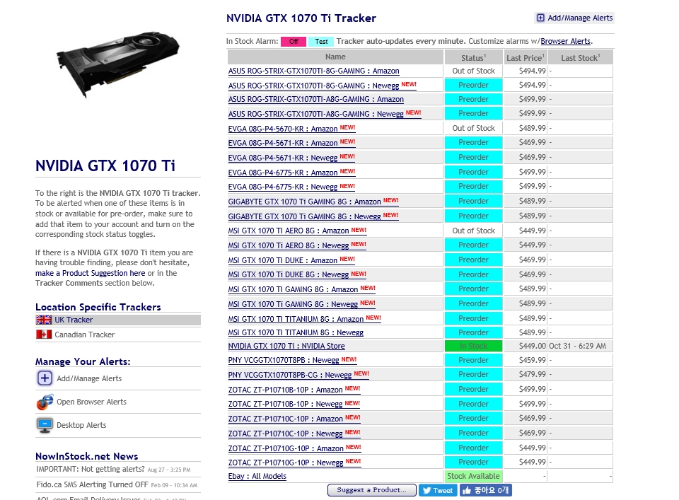 NVIDIA GTX 1070 Ti Tracker > 그래픽카드 | 퀘이사존 QUASARZONE