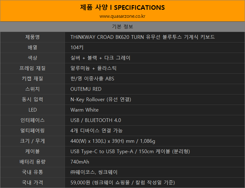 THiNKWAY CROAD BK620 TURN 유무선 블루투스 기계식 키보드 > 퀘이사 칼럼 | 퀘이사존