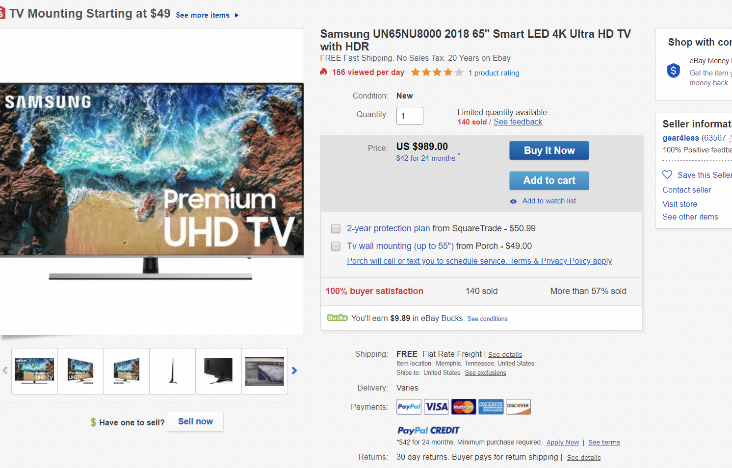 [이베이] 삼성 65NU8000 (65인치 TV) $ 889 > 지름/할인정보 | 퀘이사존 QUASARZONE