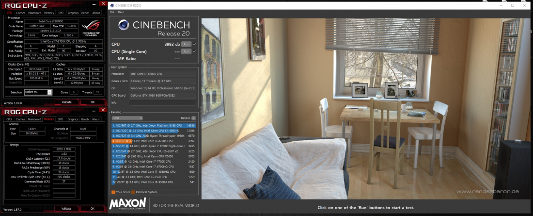 Cinebench R20 & 8700K 50/47 & 4400 CL17 세팅 후기 > CPU/메인보드/램 | 퀘이사존 ...