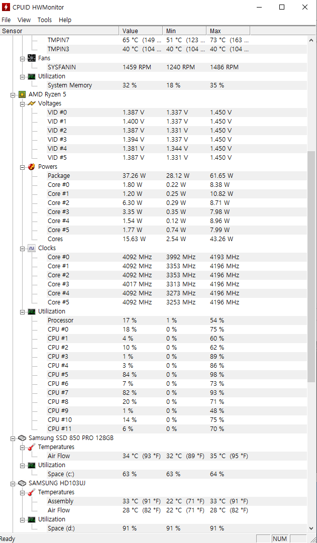 cpuid hwmonitor 에서 cpu온도가 안보여요 > CPU/메인보드/램 | 퀘이사존