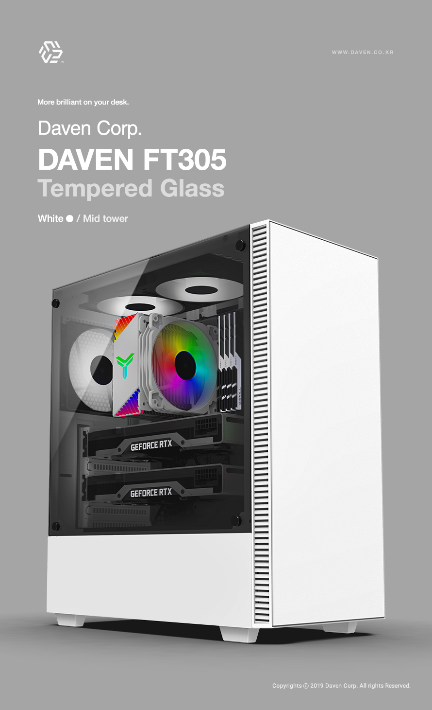 DAVEN, 심플함의 미학이 돋보이는 화이트 & 심플 미들타워 PC 케이스 FT305 강화유리 (화이트) 출시 예정 > 하드웨어 뉴스 | 퀘이사존 QUASARZONE