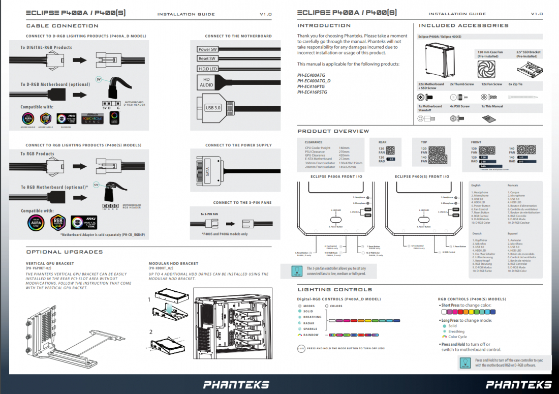Phanteks ECLIPSE P400A (WT) 5v D-RGB fan 질문 > 케이스 | 퀘이사존